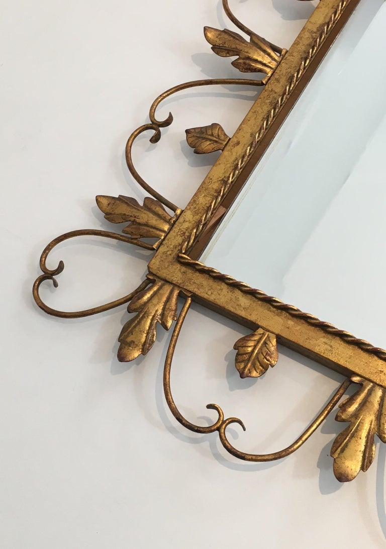 Tall Gold Gilt Wrought Iron Rounded Mirror with Leaves Decor at 1stDibs