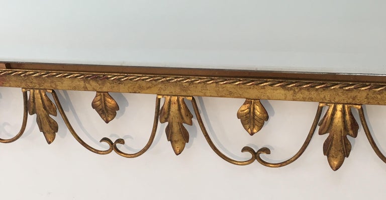 Tall Gold Gilt Wrought Iron Rounded Mirror with Leaves Decor at 1stDibs