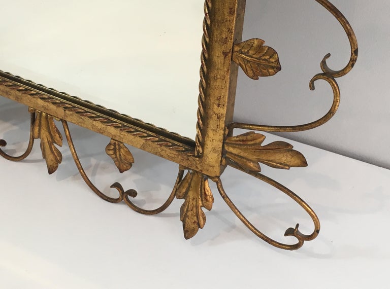 Tall Gold Gilt Wrought Iron Rounded Mirror with Leaves Decor at 1stDibs