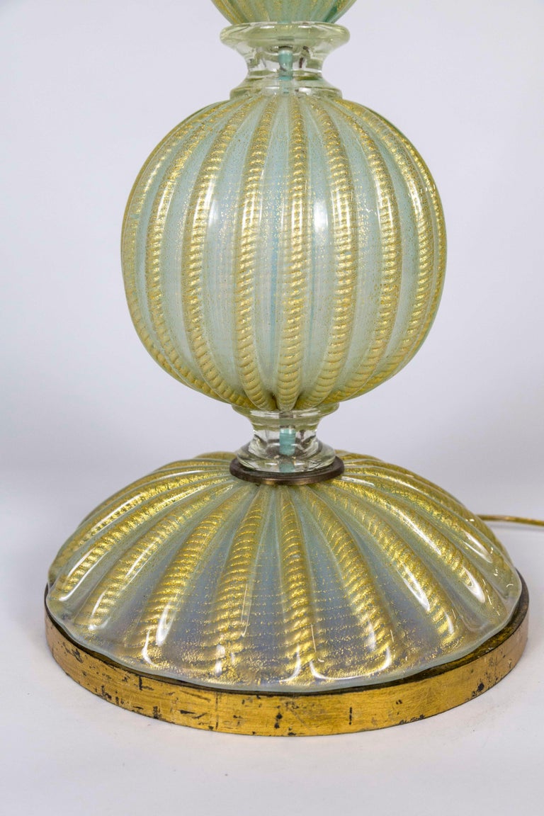 Tall Gold Murano Glass Ribbed Baluster Lamp For Sale at 1stDibs