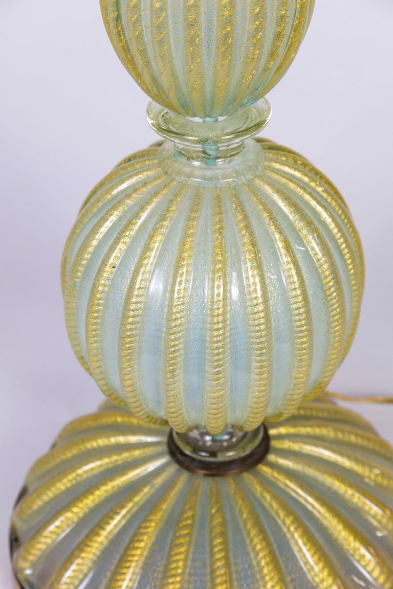 Tall Gold Murano Glass Ribbed Baluster Lamp For Sale at 1stDibs
