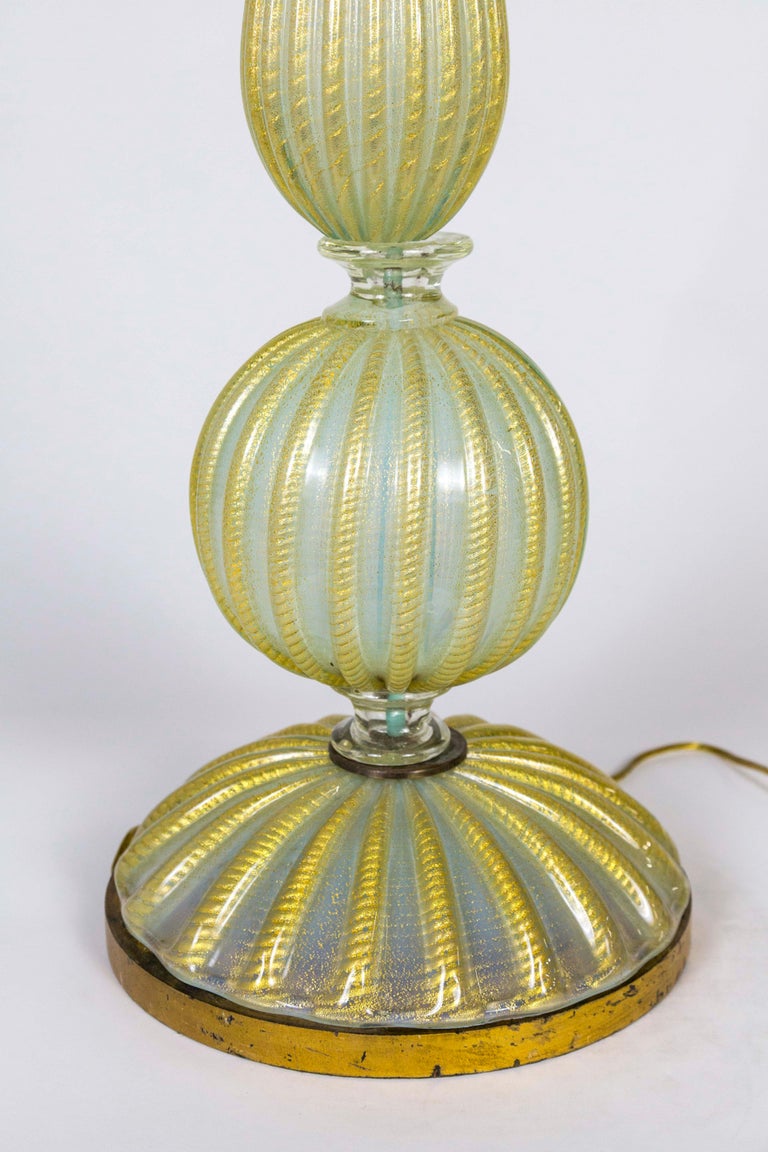 Tall Gold Murano Glass Ribbed Baluster Lamp For Sale at 1stDibs