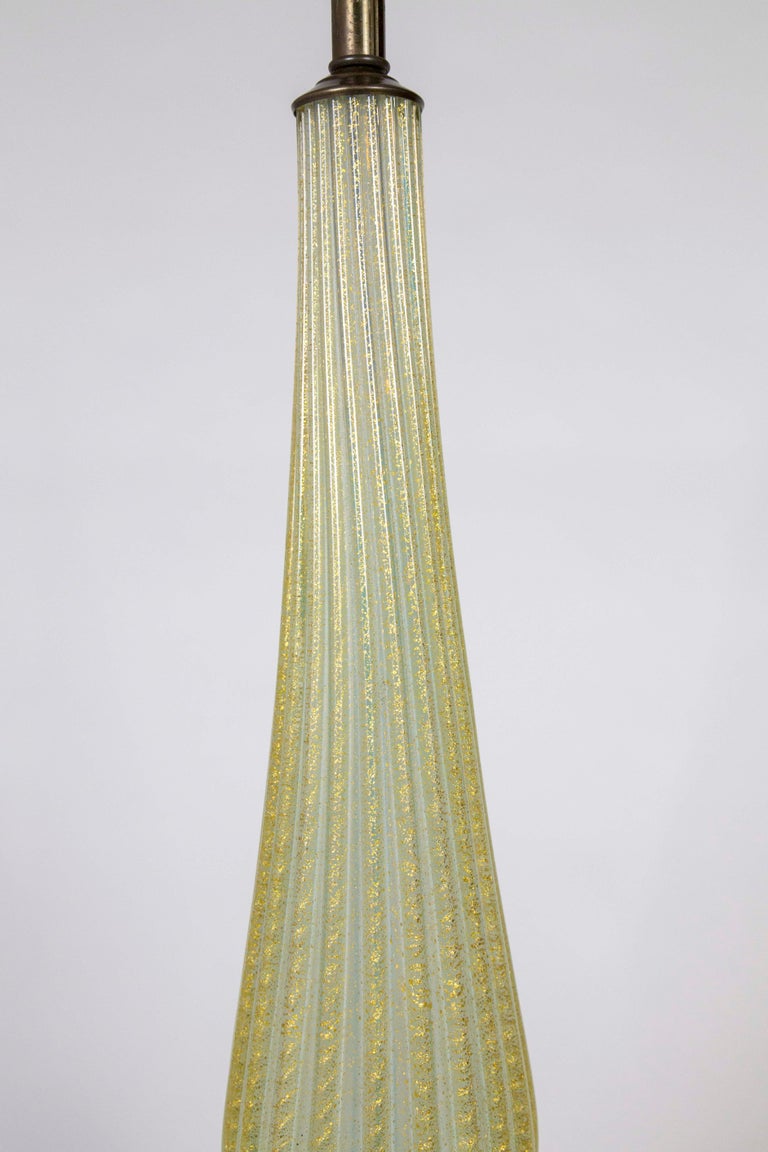 Tall Gold Murano Glass Ribbed Baluster Lamp For Sale at 1stDibs