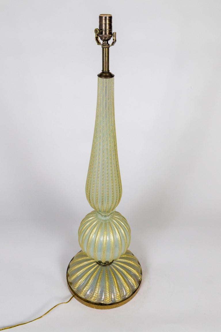 Tall Gold Murano Glass Ribbed Baluster Lamp For Sale at 1stDibs
