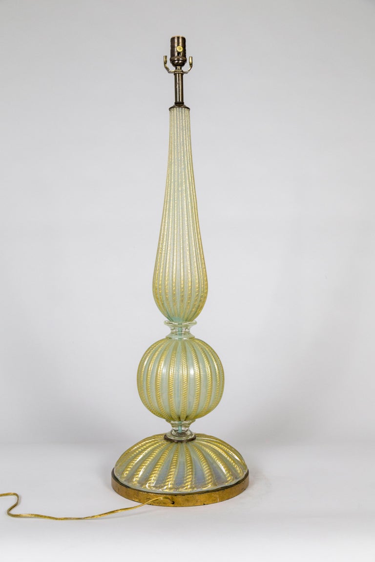 Tall Gold Murano Glass Ribbed Baluster Lamp For Sale at 1stDibs