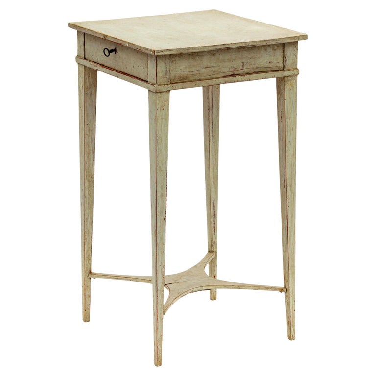 Tall Gray Green Accent Table 1 Keyed Drawer For Sale at 1stDibs