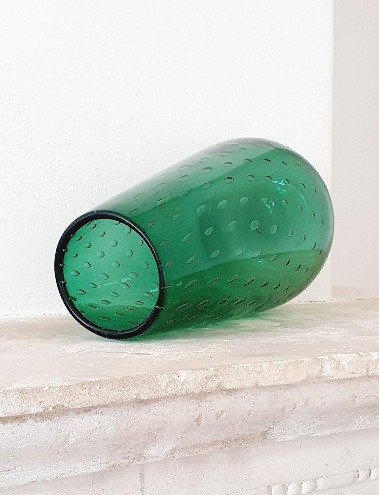 Tall Green Hand Blown Italian Bolle Vase For Sale at 1stDibs