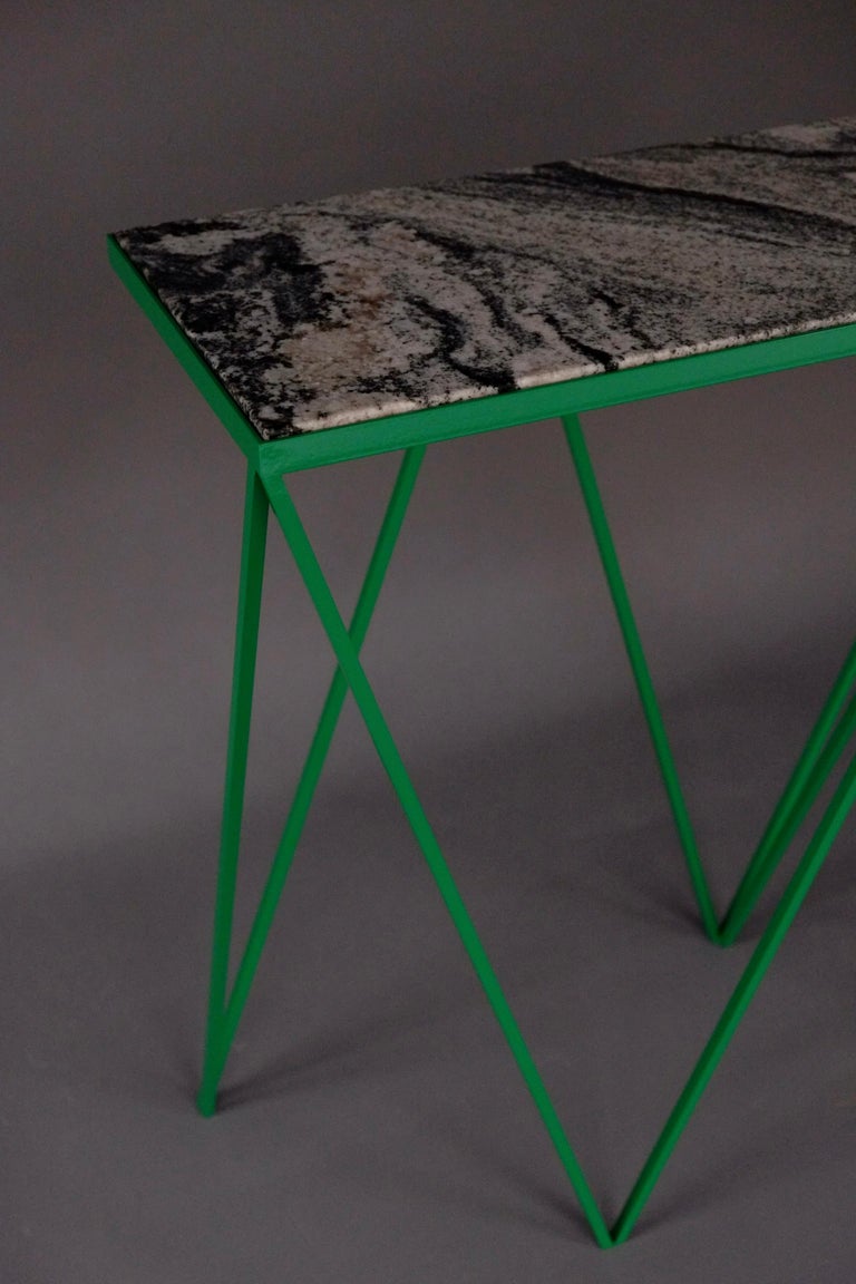 Tall Green Steel Console Table with Granite Table Top / Customizable ...