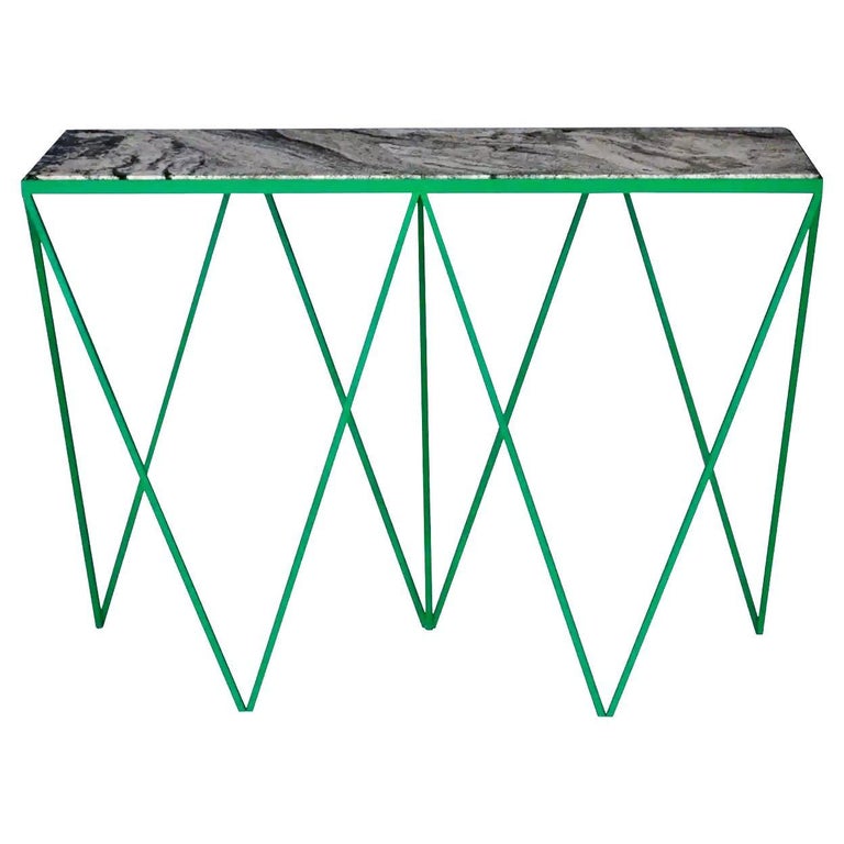 Tall Green Steel Console Table with Granite Table Top / Customizable ...