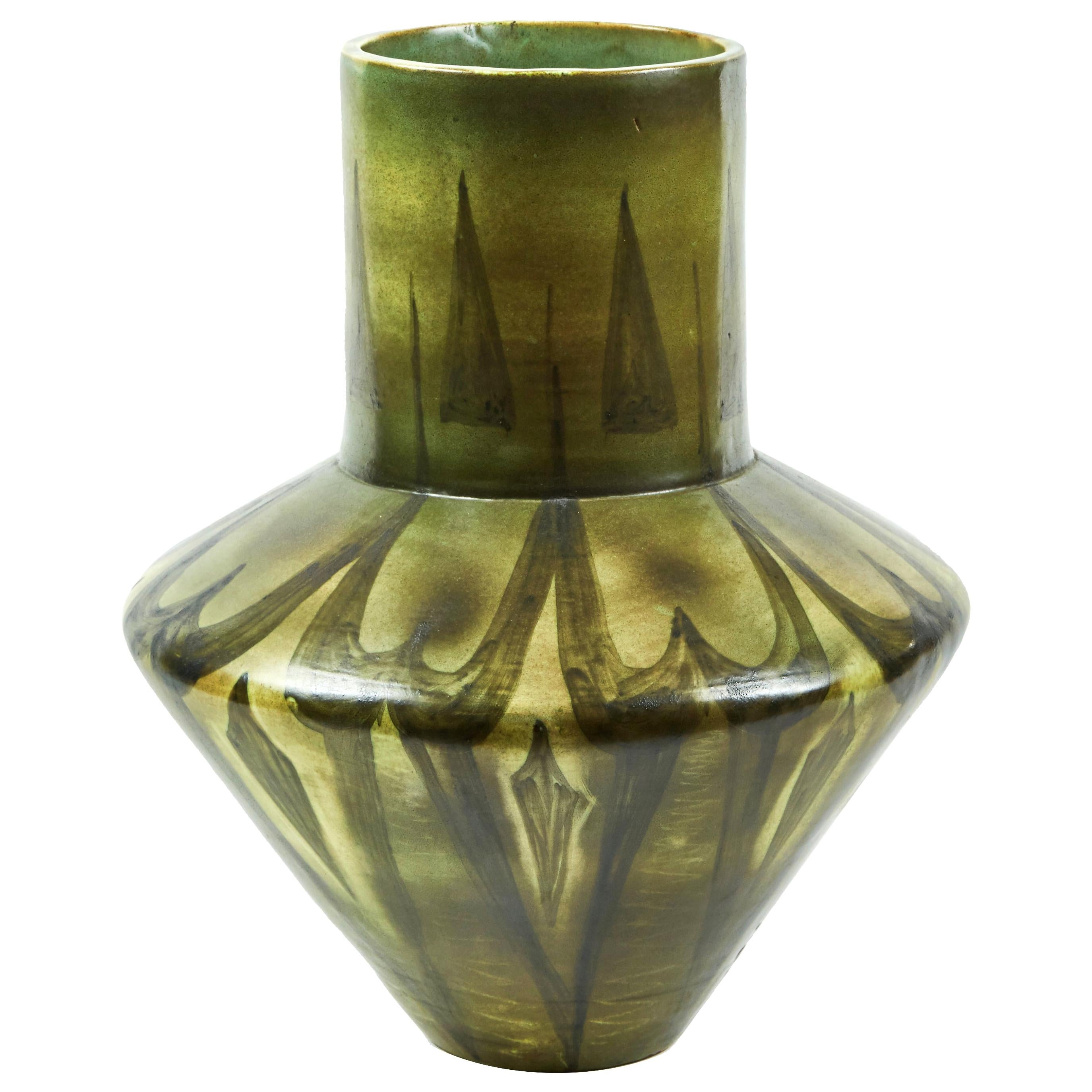 Tall Green Vase with Abstract Design from France, circa 1940 For Sale ...