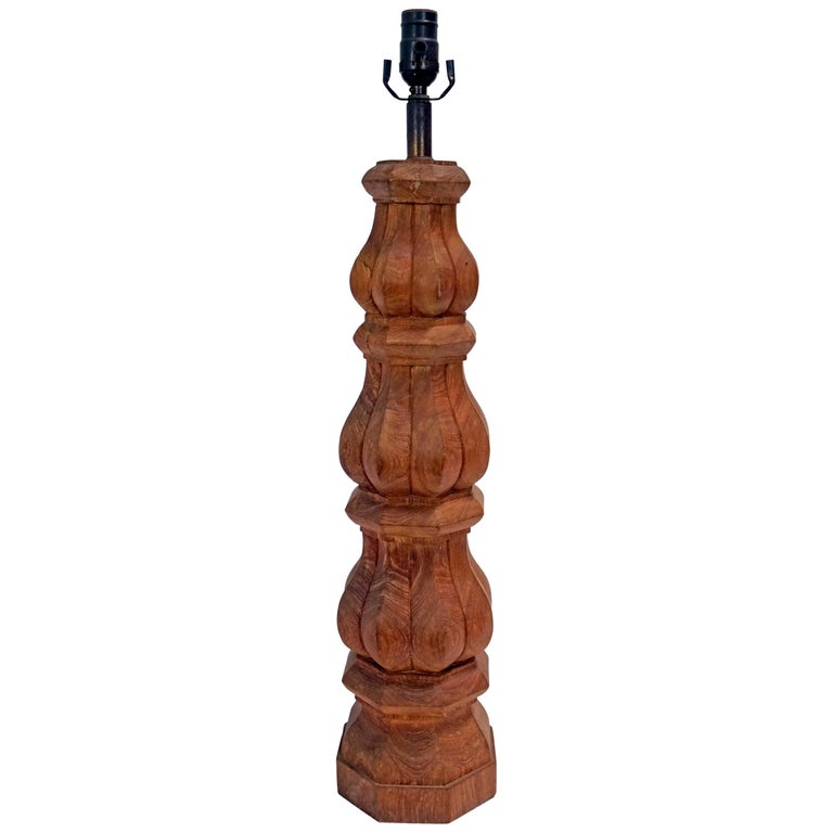 Tall Hand Carved Balustrade Redwood Lamp at 1stDibs