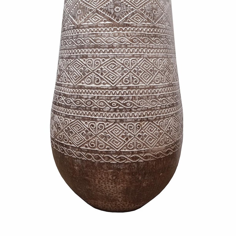 Tall Hand-Carved Palm Pot For Sale at 1stDibs