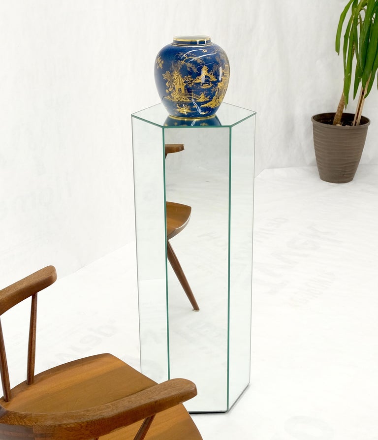 Tall Hexagon Mid-Century Modern Mirrored Pedestal Stand Side Table Mint ...