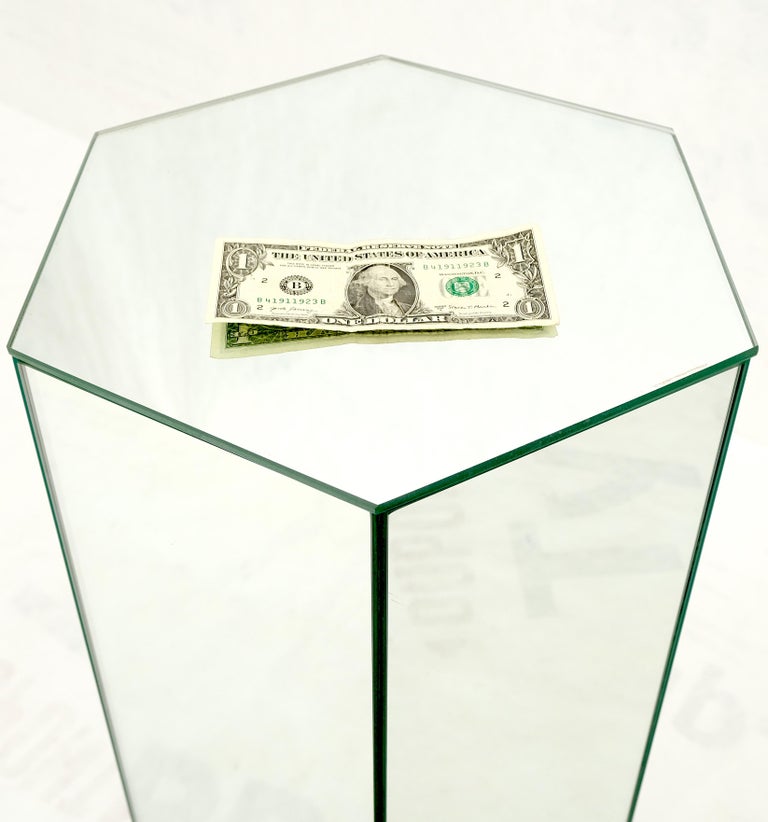 Tall Hexagon Mid-Century Modern Mirrored Pedestal Stand Side Table Mint ...