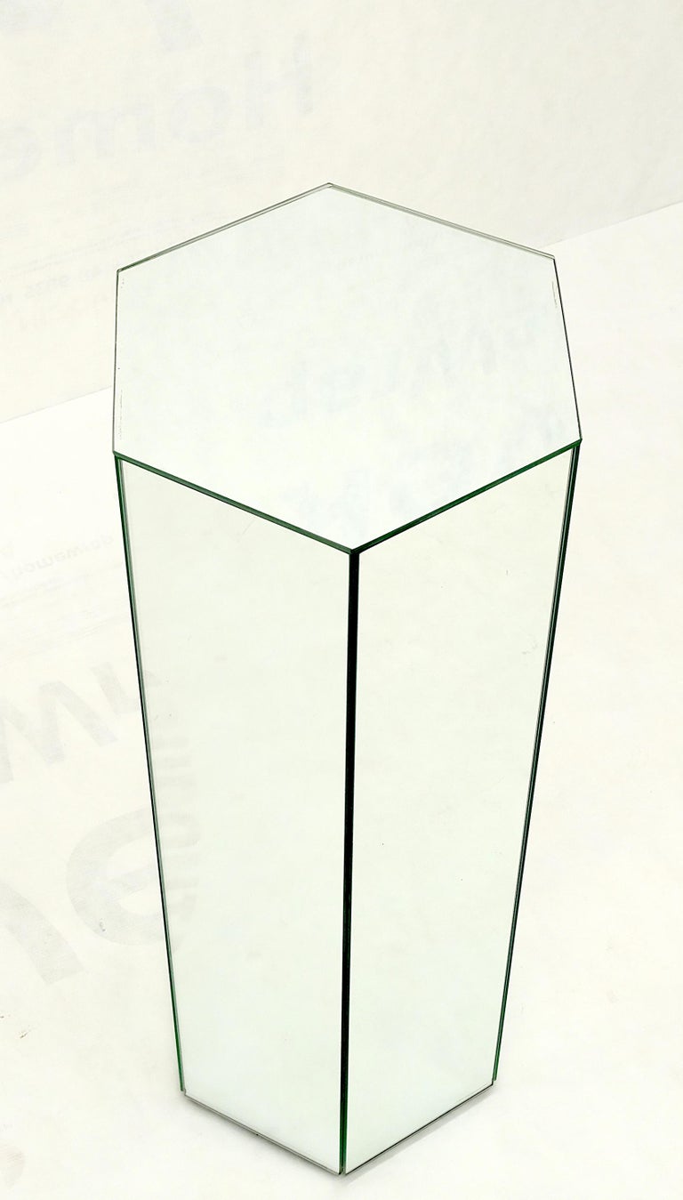 Tall Hexagon Mid-Century Modern Mirrored Pedestal Stand Side Table Mint ...