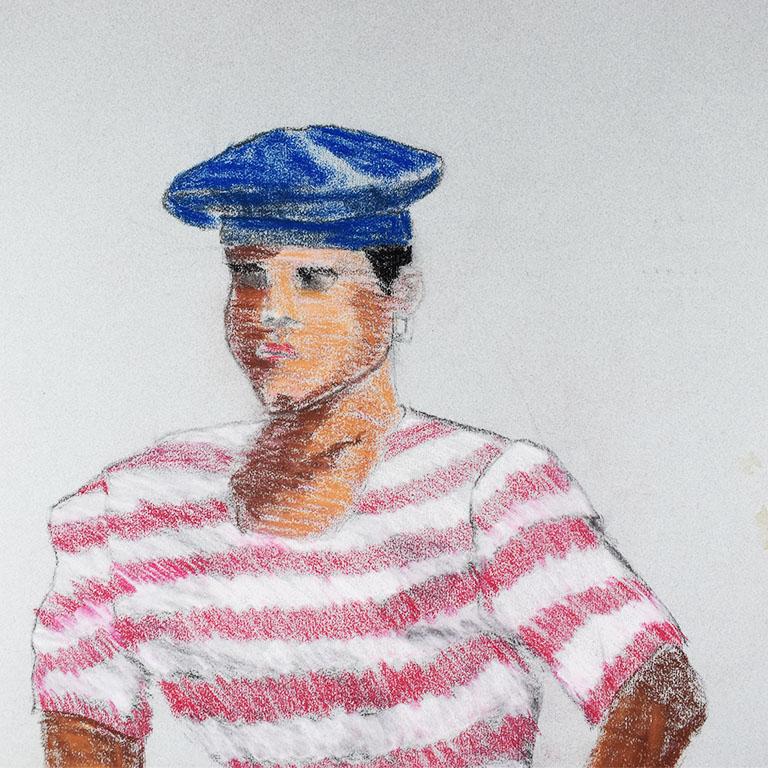 Tall Impressionist Portrait Drawing of a Frenchman, Signed For Sale at ...