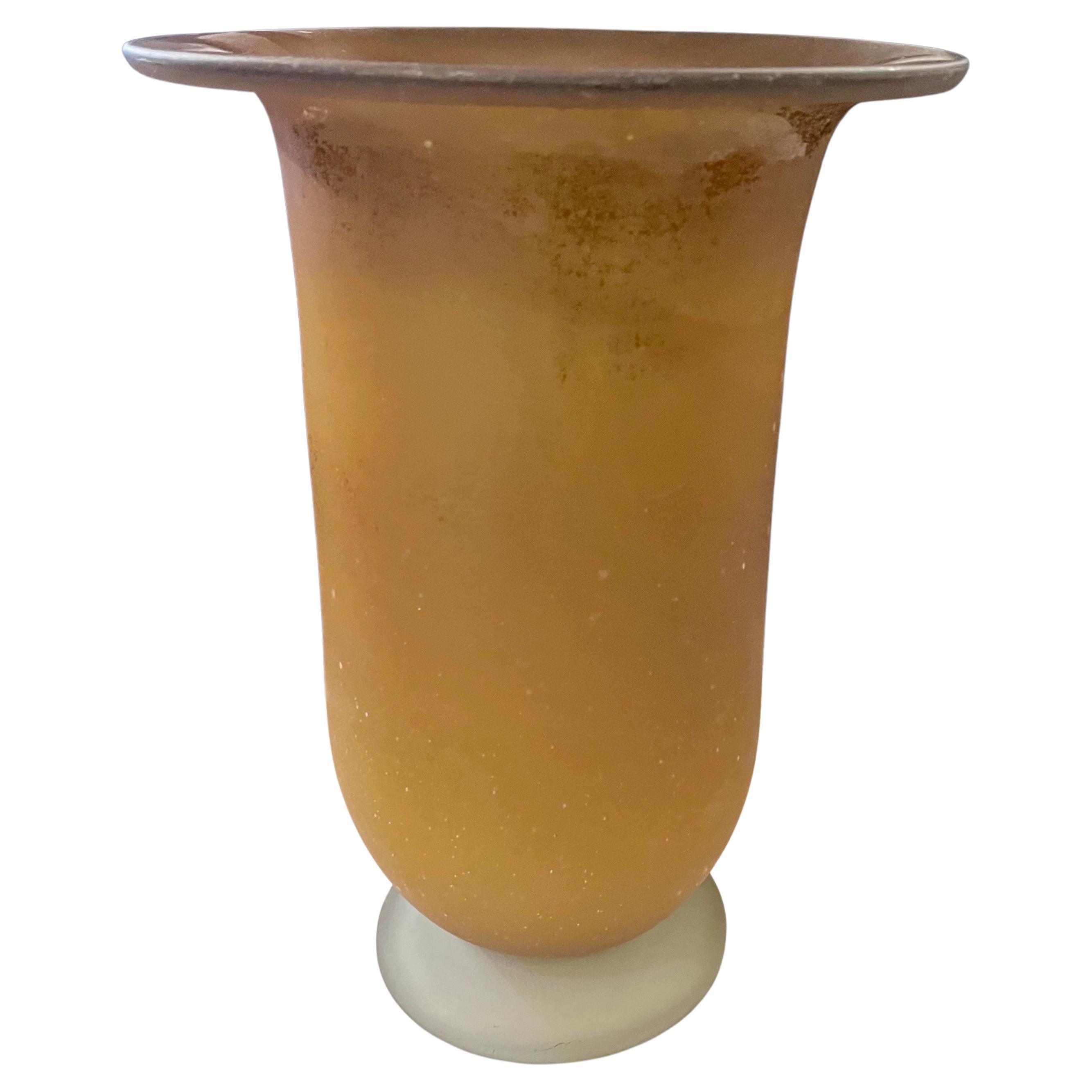 Tall Italian Massive Vase by Cenedese Scavo Glass in Amber and Frosted ...