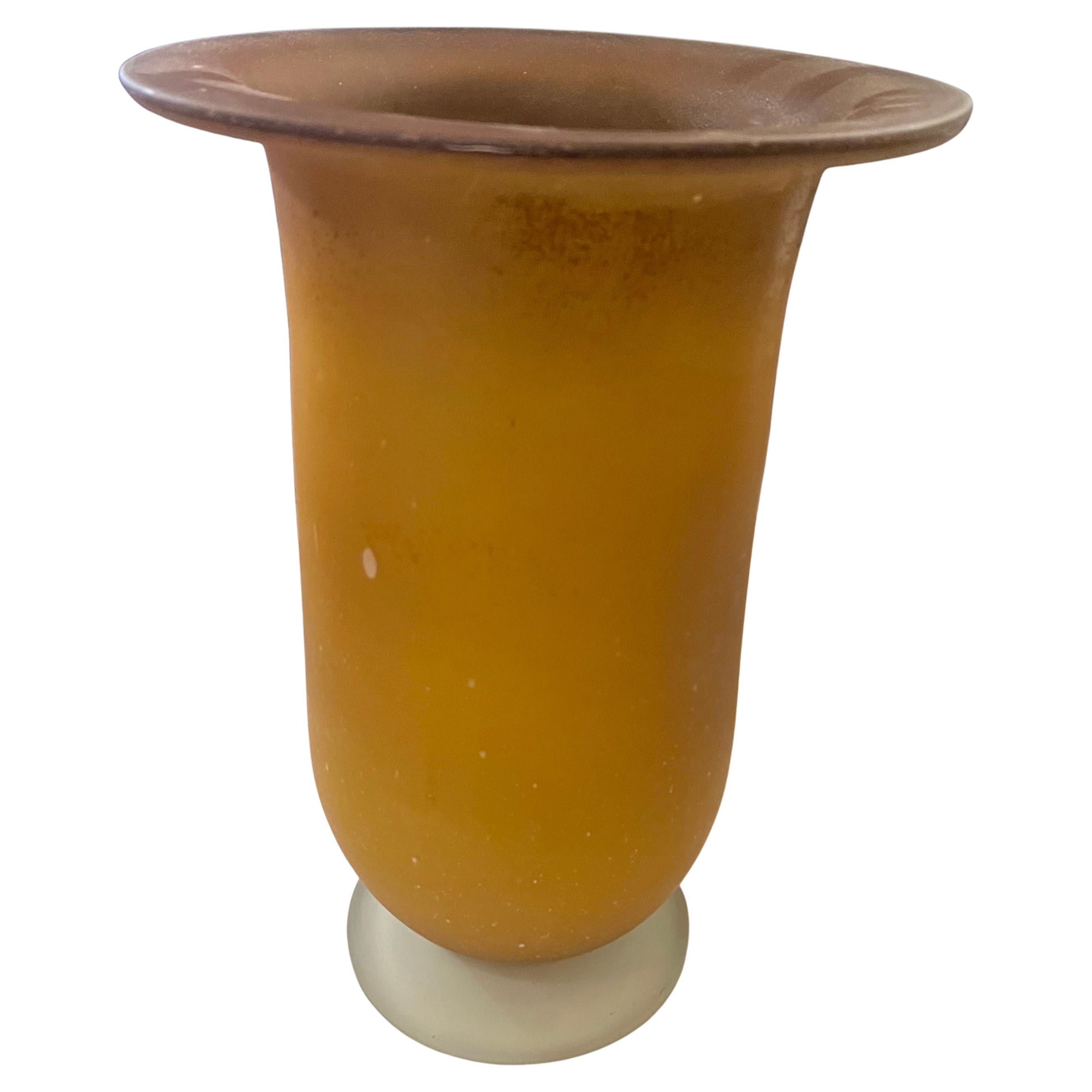Tall Italian Massive Vase by Cenedese Scavo Glass in Amber and Frosted ...