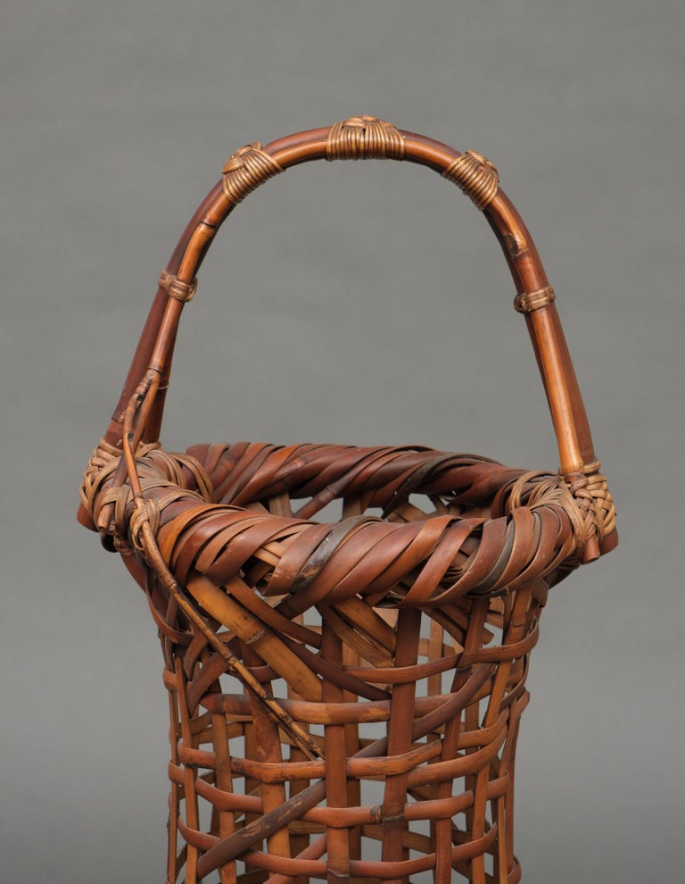 Tall Japanese Wickerwork Bamboo Baluster Ikebana Basket, by ‘Hôunsai’ 鳳 ...