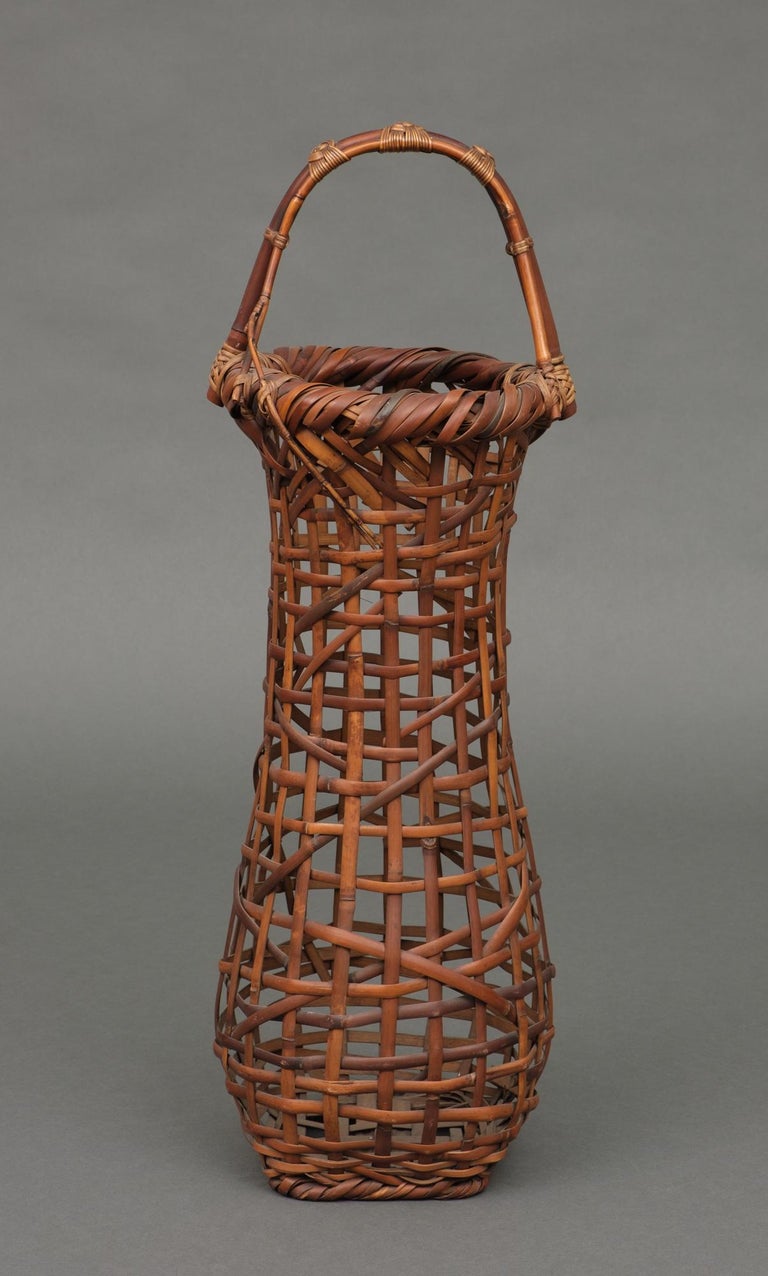 Tall Japanese Wickerwork Bamboo Baluster Ikebana Basket, by ‘Hôunsai’ 鳳 ...