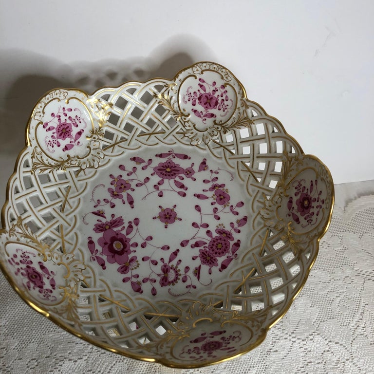 Tall Meissen Purple Indian Reticulated Compote with Pink, Puce and Gold ...