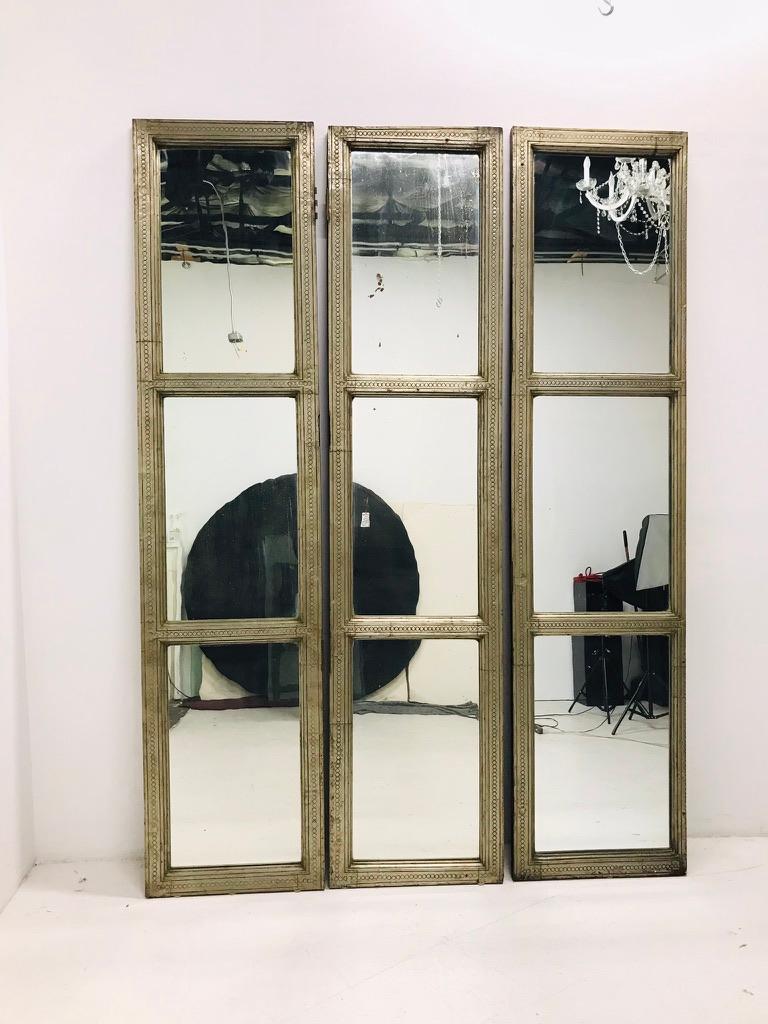 Tall Metal Wrapped Mirror Panels For Sale at 1stDibs