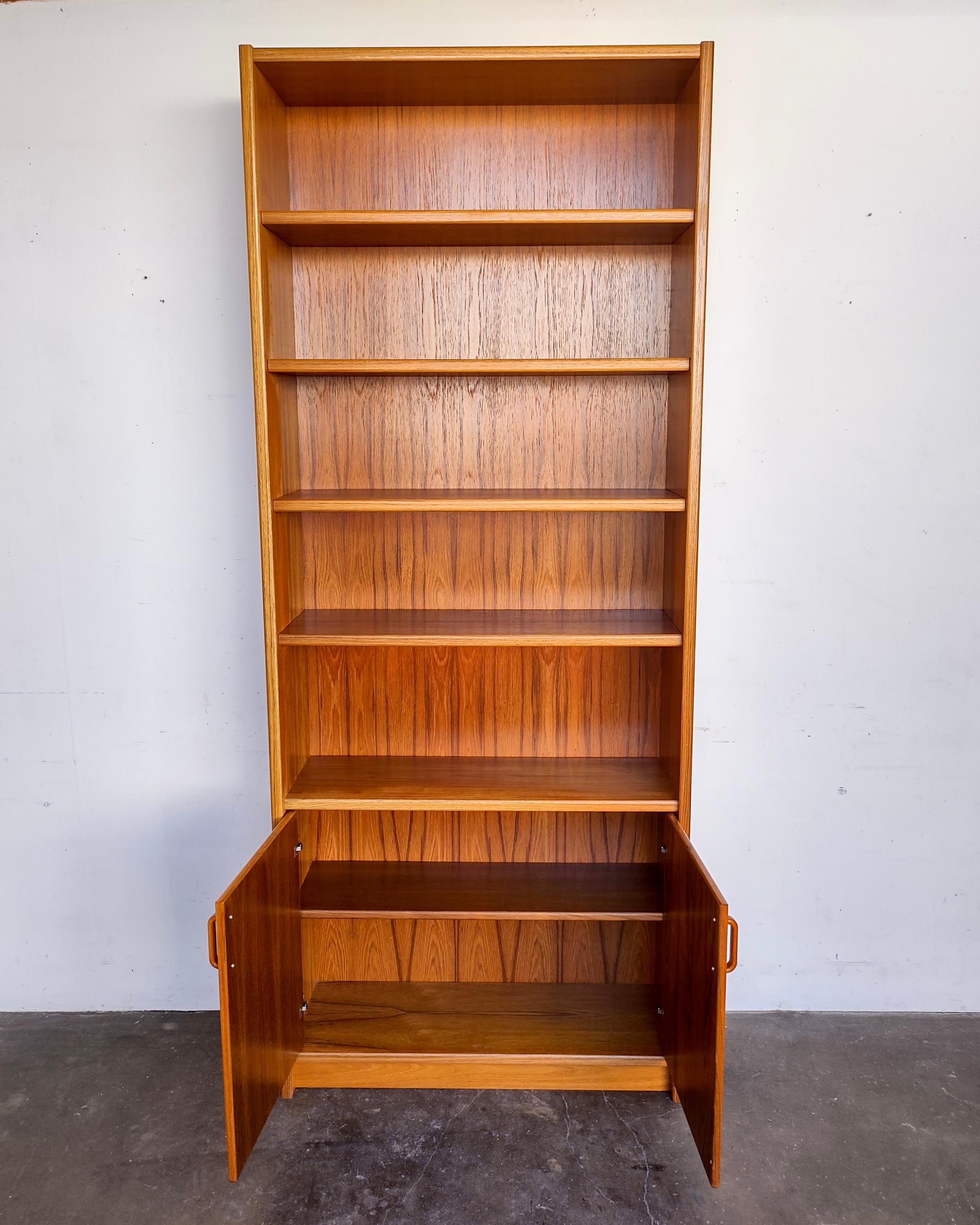 Tall Mid-Century Danish Teak Bookshelf with Cabinet 1970s at 1stDibs