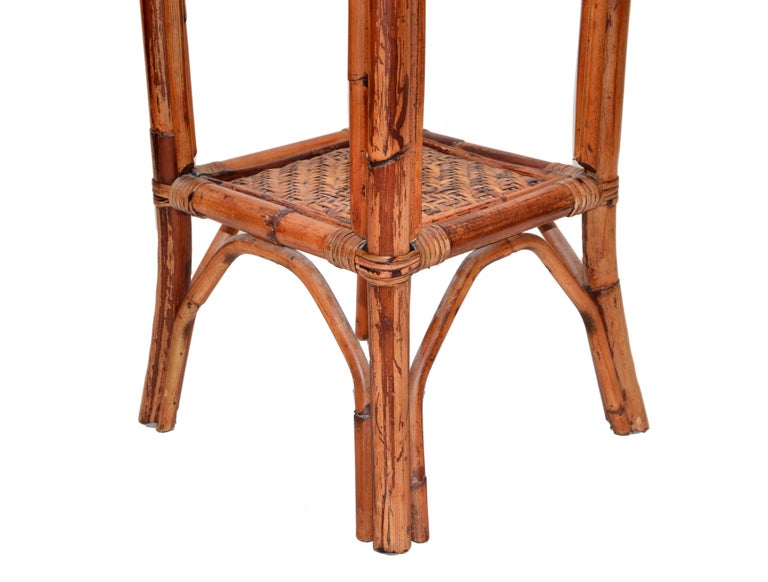 Tall Mid-Century Modern Handwoven Wicker, Rattan Plant Stand Sculpture ...