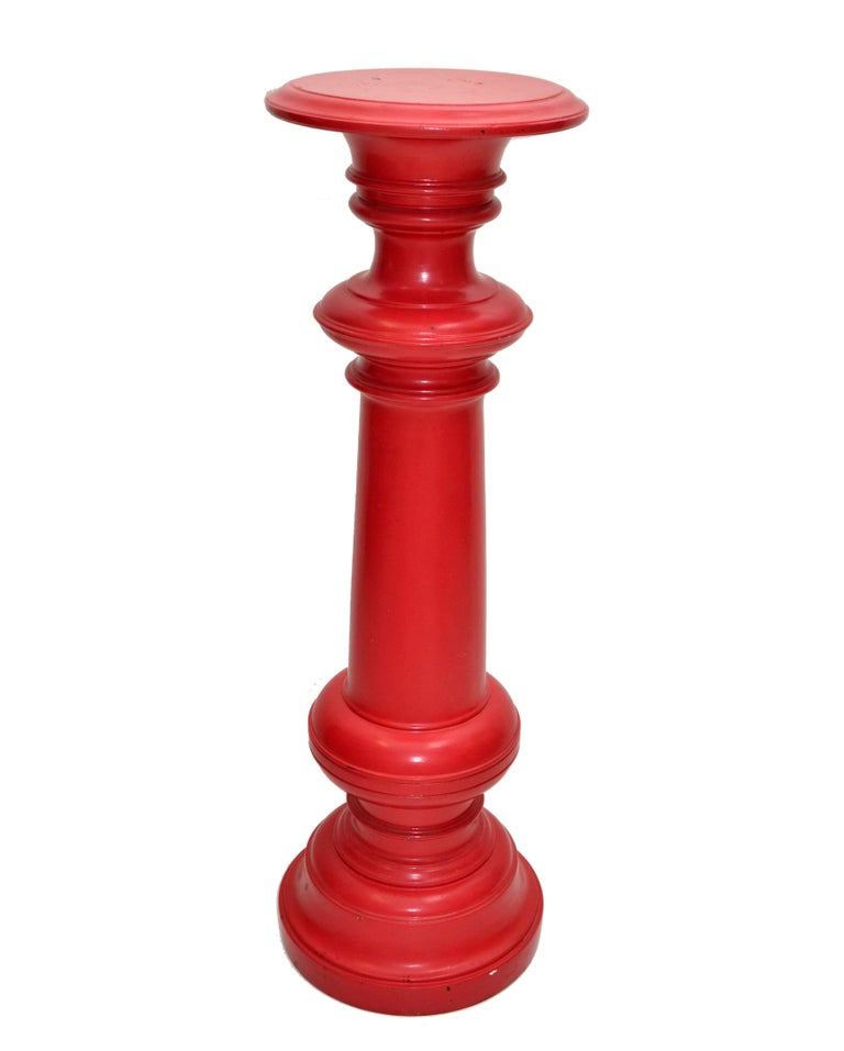 Tall Mid-Century Modern Turned Wood Red Finish Plant Stand Sculpture ...