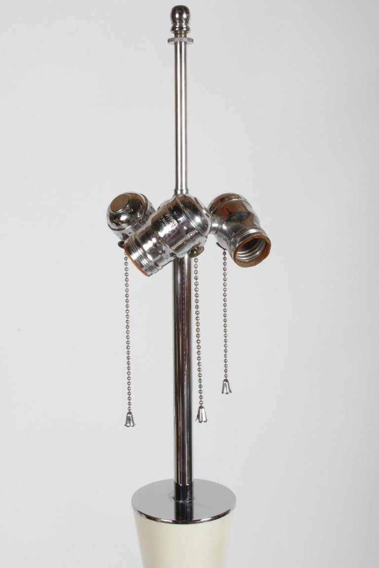 Tall Mid-Century Modern White Tulip Form Column Table Lamp with Chrome ...