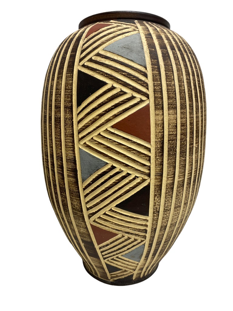 Tall Mid-Century West German Pottery Brown Floor Vase, 1950s at 1stDibs