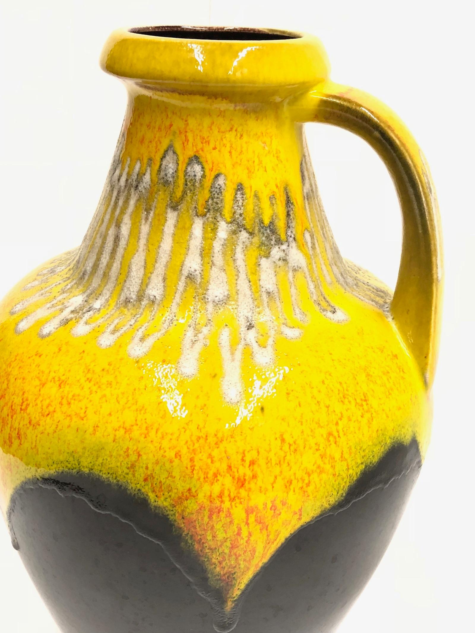 Tall Midcentury West German Pottery Yellow Brown Floor Vase Lava Glaze ...