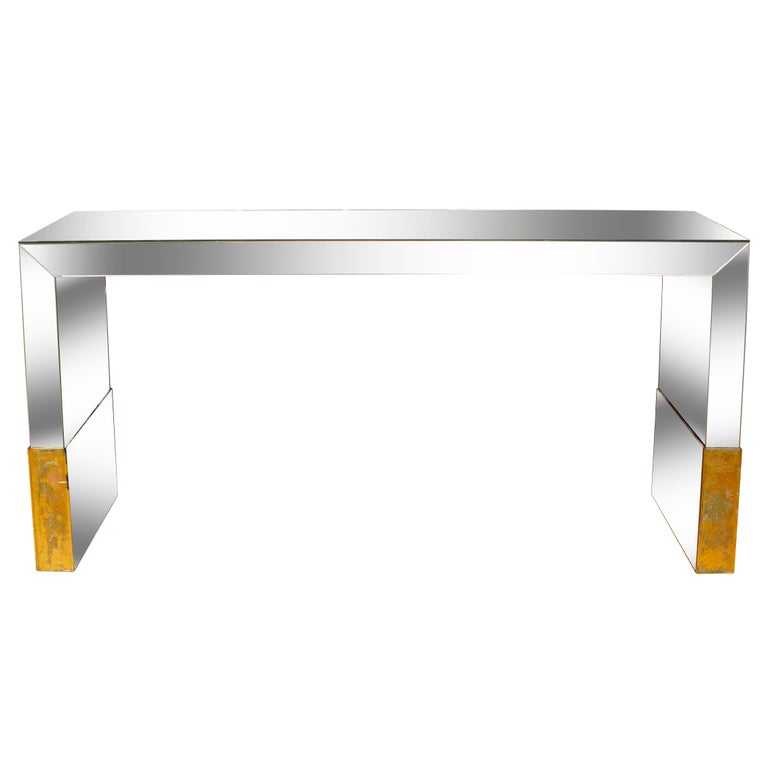 Tall Mirrored Glass Console with Antique Gold Mirror Bases For Sale at ...