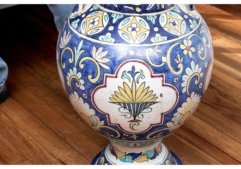Tall Moroccan Glaze Decorated Ceramic Lidded Jar For Sale at 1stDibs