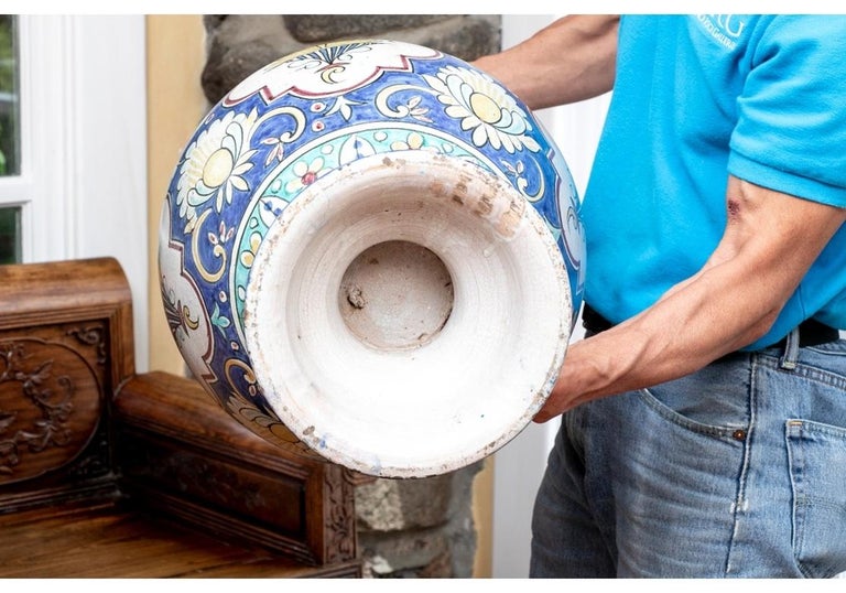 Tall Moroccan Glaze Decorated Ceramic Lidded Jar For Sale at 1stDibs