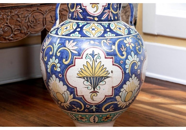 Tall Moroccan Glaze Decorated Ceramic Lidded Jar For Sale at 1stDibs
