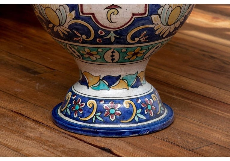 Tall Moroccan Glaze Decorated Ceramic Lidded Jar For Sale at 1stDibs