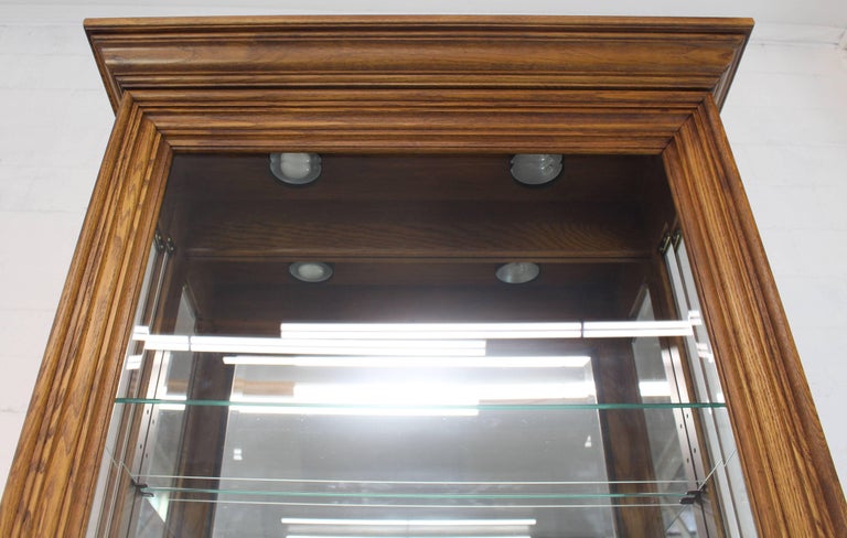 Tall Narrow Side Doors Beveled Glass Oak Curio Display Cabinet at ...
