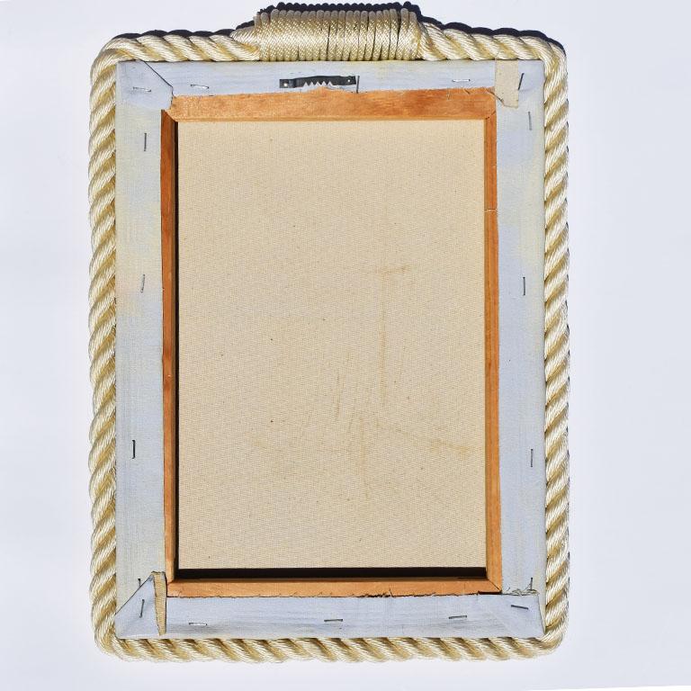 Tall Nautical Sailboat Painting with Rope Frame, Signed For Sale at 1stDibs