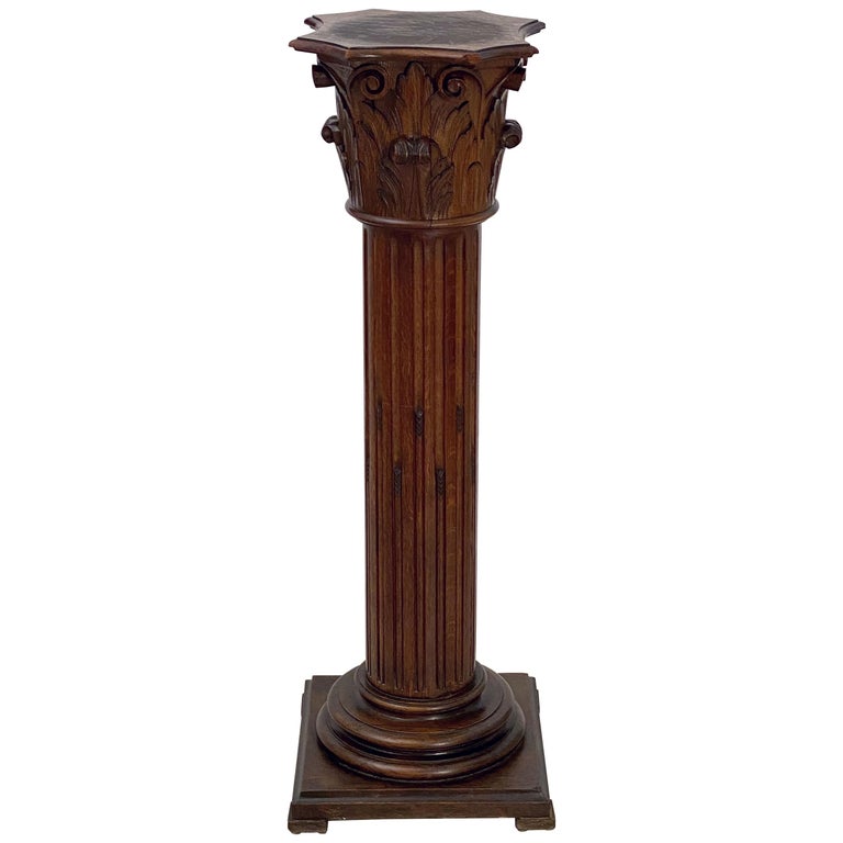 Tall Neoclassical Wooden Column Pedestal Stand or Plinth from France at ...