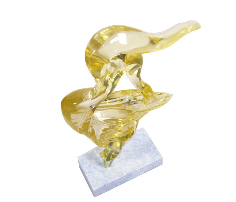 Tall Neon Yellow Mid-Century Modern Abstract Lucite Sculpture on White ...