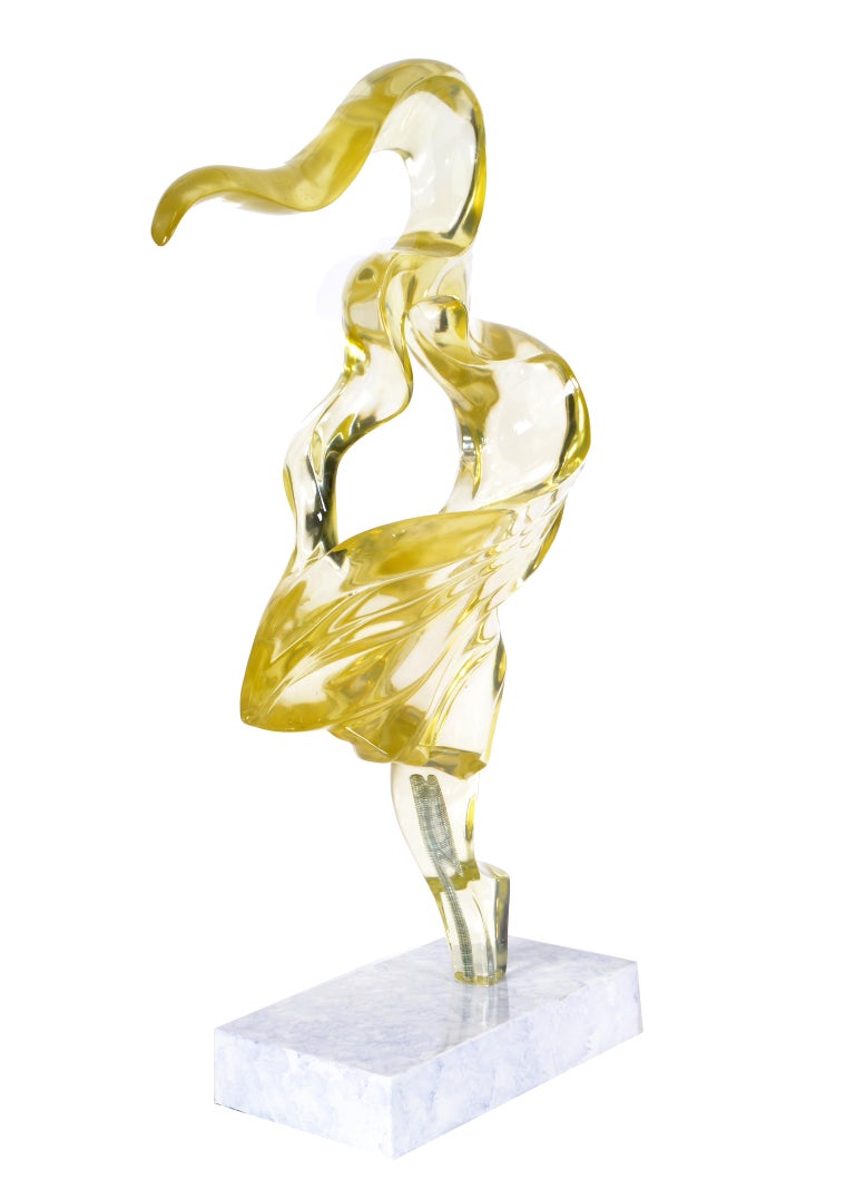 Tall Neon Yellow Mid-Century Modern Abstract Lucite Sculpture on White ...