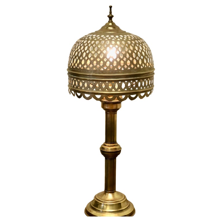 Tall North African Brass Table Lantern For Sale at 1stDibs