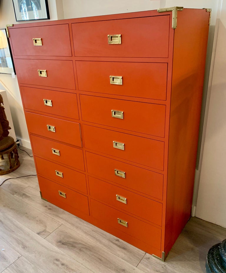 Tall Orange Campaign Chest Highboy Twelve Drawers Wardrobe Gentlemen’s ...