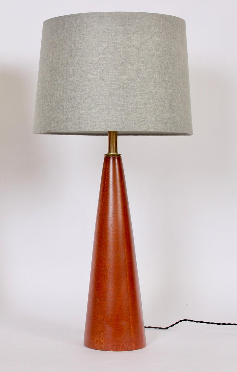 Substantial Pair of Danish Modern Turned Teak Cone Table Lamps For Sale ...