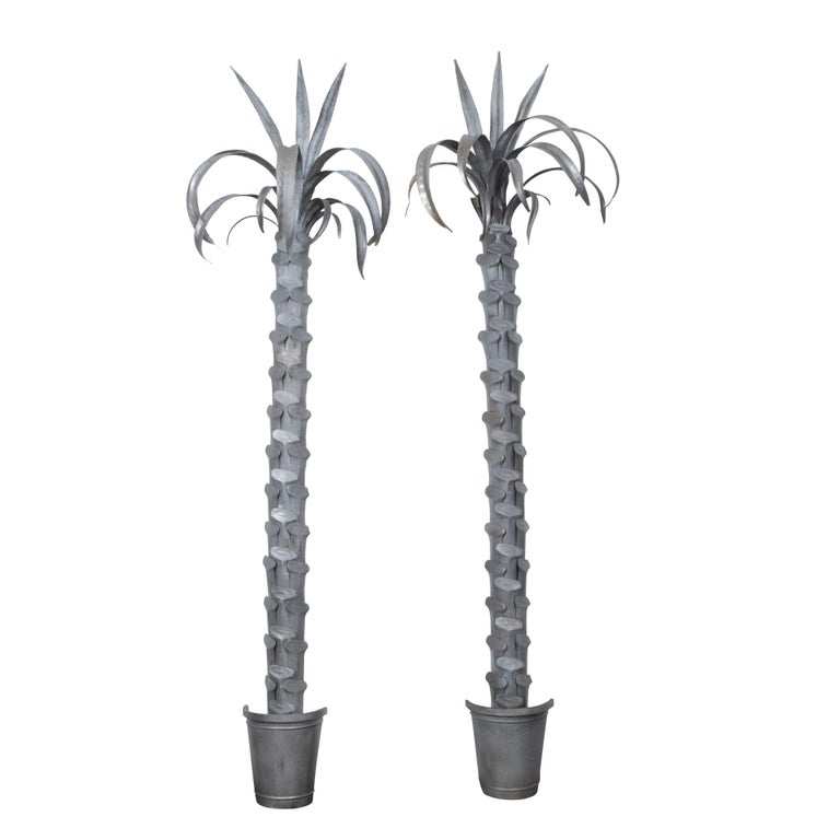 Tall Pair of Italian Midcentury Tôle Palm Tree Sculptures in Tapering ...