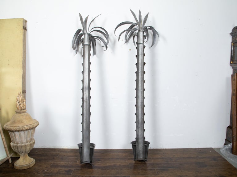 Tall Pair of Italian Midcentury Tôle Palm Tree Sculptures in Tapering ...