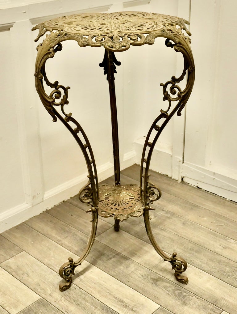 Tall Pierced Brass Plant Stand Table For Sale at 1stDibs