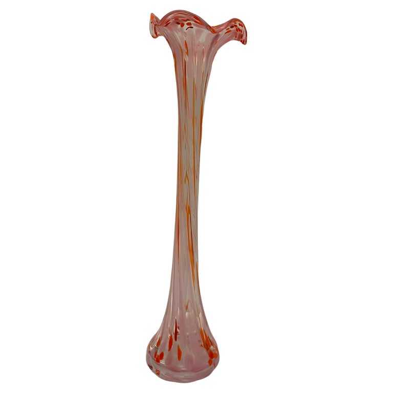 Tall Pink Slender Murano Art Glass Flower Vase For Sale at 1stDibs