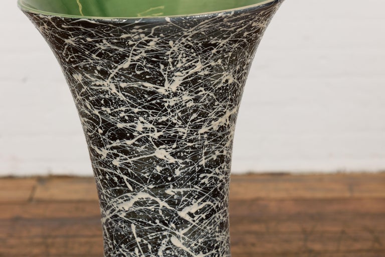 Tall Prem Collection Artisan Made Black and White Vase with Dripping ...